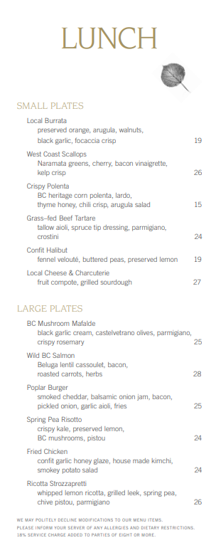 Menus - Poplar Grove Winery