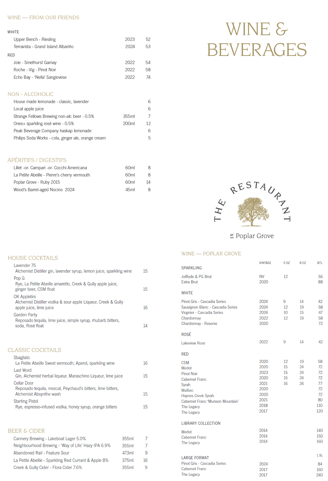 Menus - Poplar Grove Winery